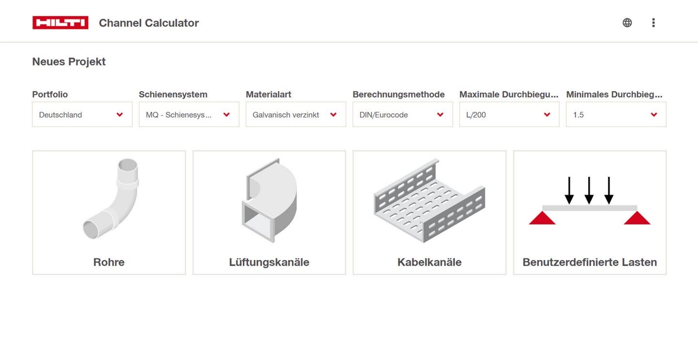 Hilti Channel Calculator App - Hilti Deutschland