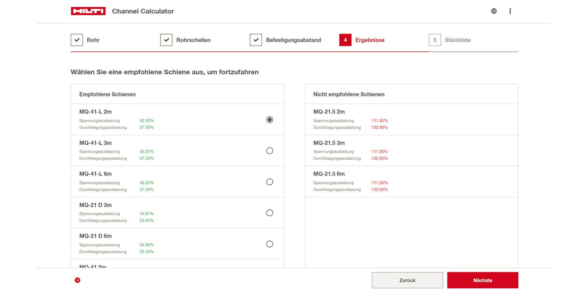 Hilti Channel Calculator App - Hilti Deutschland